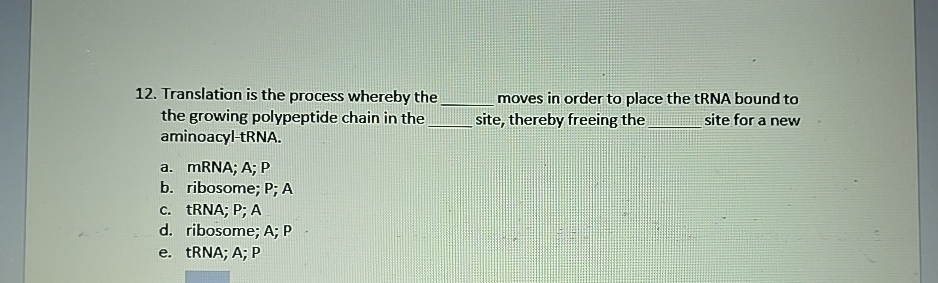 Solved Translation is the process whereby the q, ﻿moves in | Chegg.com