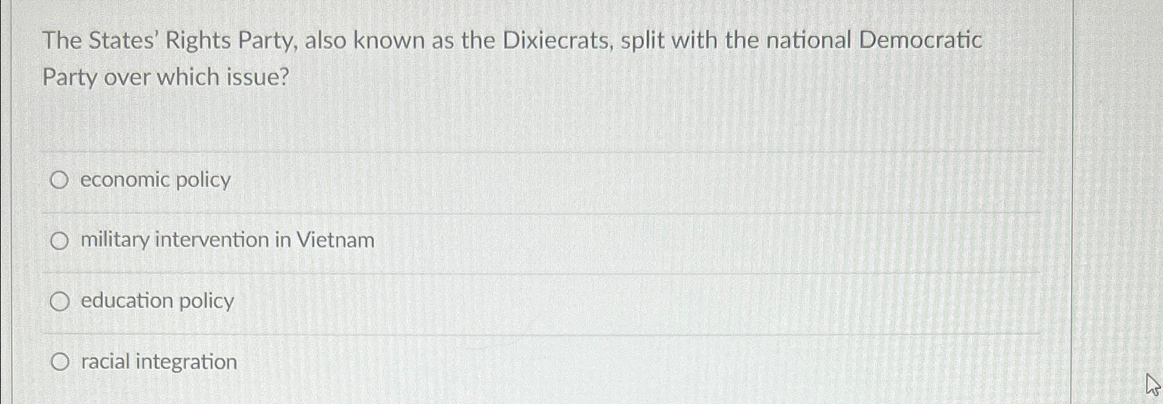 Solved The States' Rights Party, also known as the | Chegg.com
