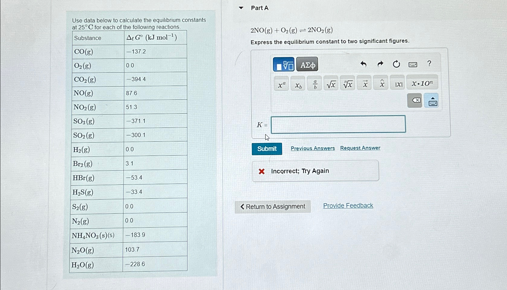 Solved Part AUse data below to calculate the equilibrium | Chegg.com
