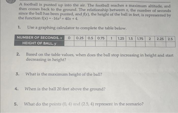 Solved A football is punted up into the air. The football | Chegg.com