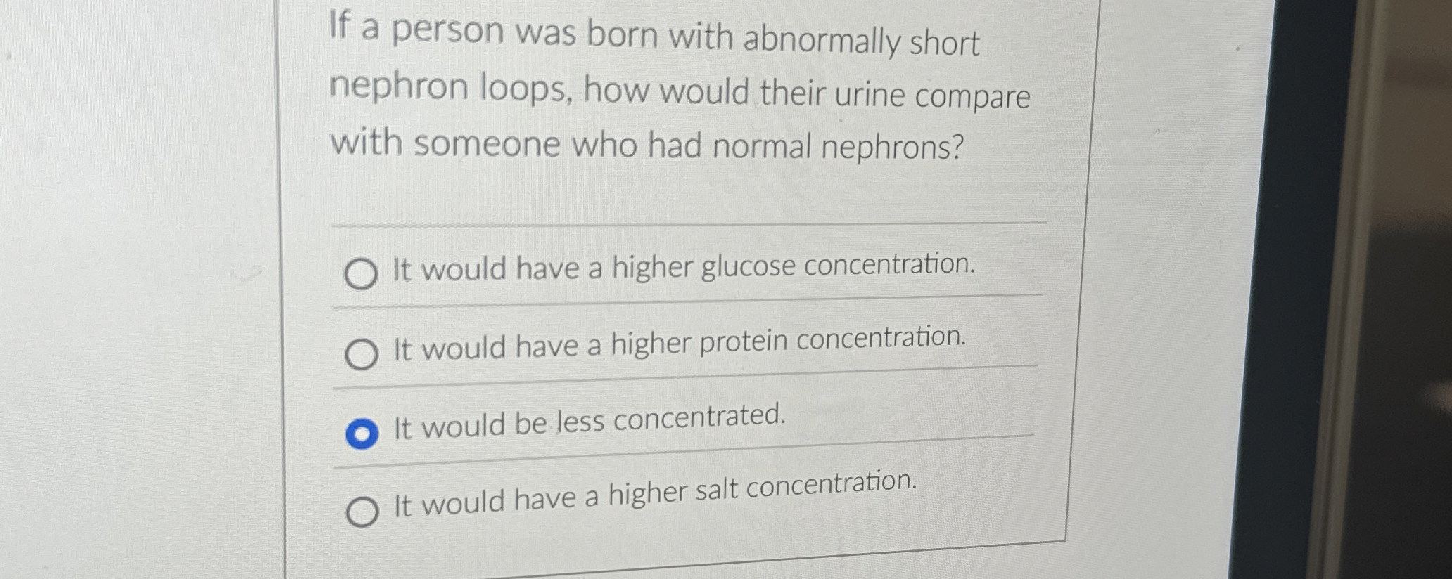 Solved If a person was born with abnormally short nephron | Chegg.com