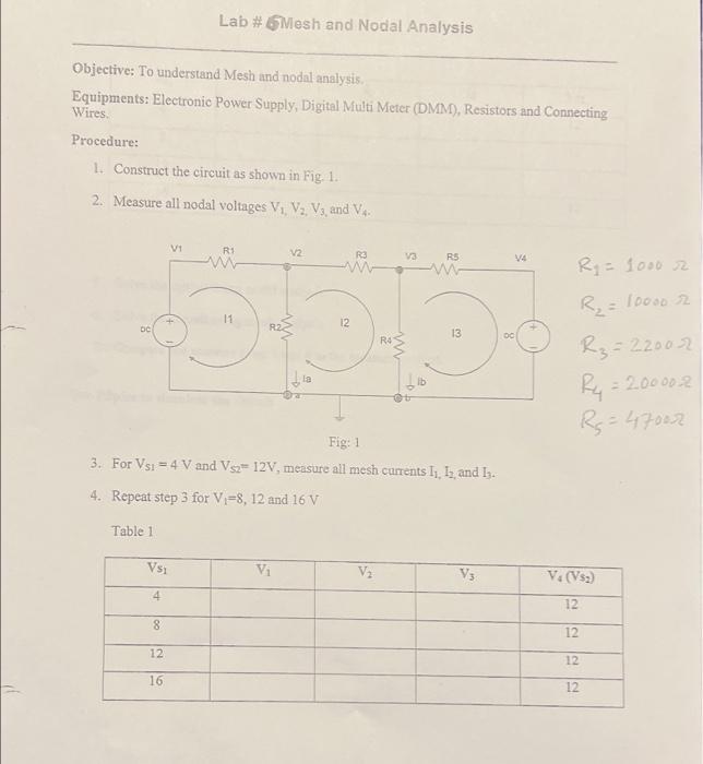 Solved Lab# Mesh and Nodal Analysis Objective: To understand | Chegg.com
