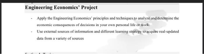 Solved Engineering Economics' Project - Apply the | Chegg.com