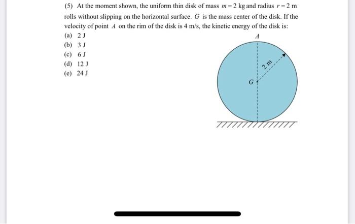 Solved (3) The uniform thin disk of mass m=2 kg and radius | Chegg.com