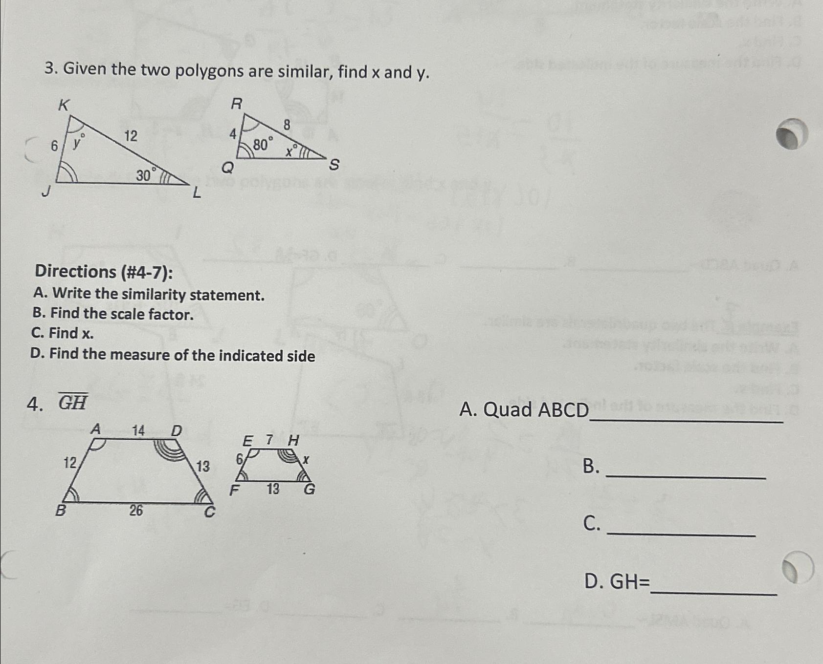 Solved Given the two polygons are similar, find x ﻿and | Chegg.com