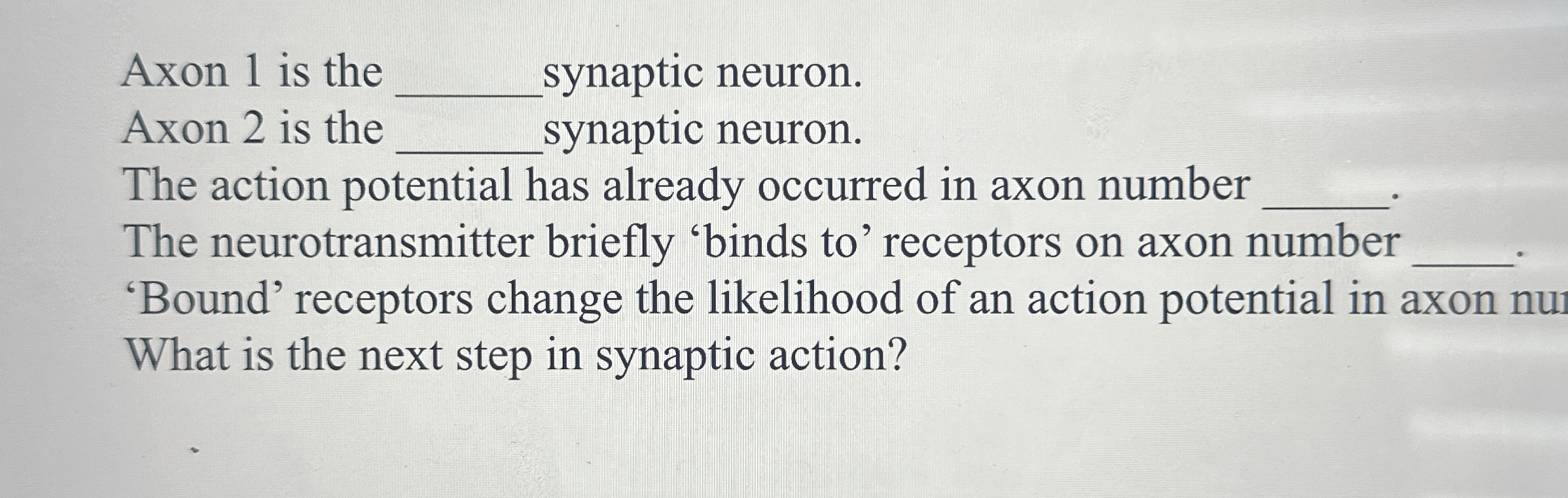 Solved Axon 1 ﻿is The Synaptic Neuron Axon 2 ﻿is The