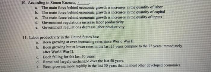 Solved 10. According to Simon Kuznets, a. The main force | Chegg.com