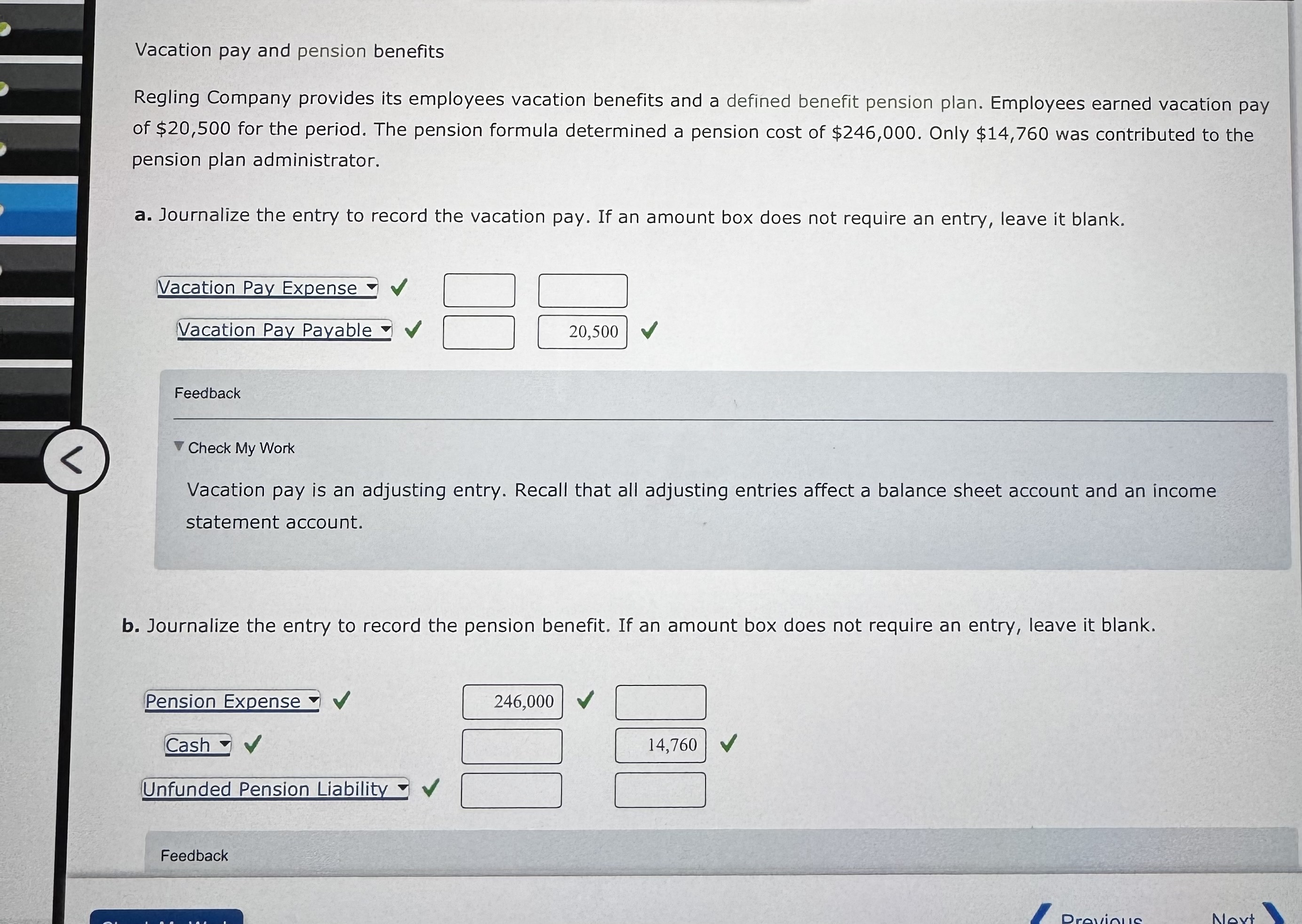 Solved Vacation pay and pension benefitsRegling Company | Chegg.com