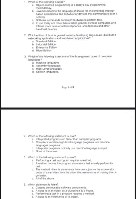 Solved 1. Which of the following is false? a. | Chegg.com