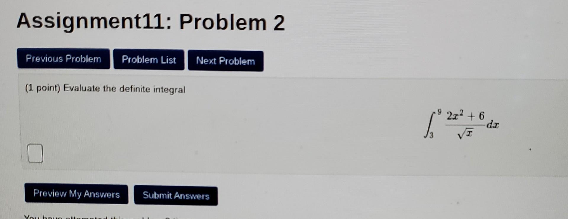 Solved Assignment11 Problem 2 Previous Problem Problem List 