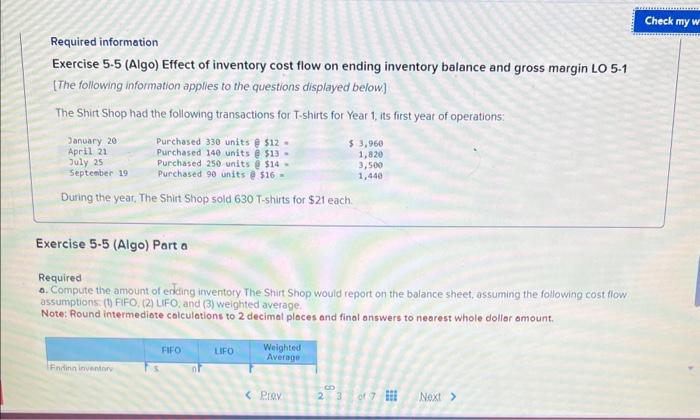 Solved Required information Exercise 5-5 (Algo) Effect of | Chegg.com
