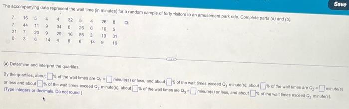 Solved The accompanying data represent the wait time (in | Chegg.com