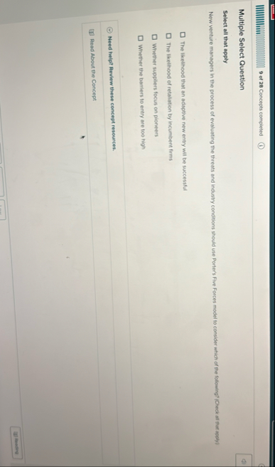 Solved tum9 ﻿of 28 ﻿Concepts completedMultiple Select | Chegg.com