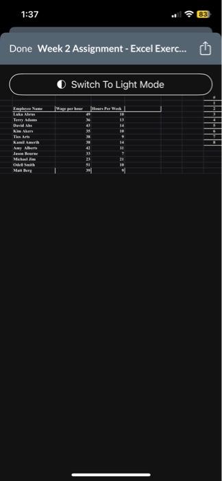 1:37 .1) ₹83 Done Week 2 Assignment - Excel Exerc... | Chegg.com