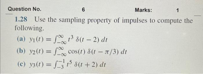Solved 1.28 Use the sampling property of impulses to compute | Chegg.com