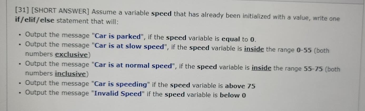 Solved [31] [SHORT ANSWER] Assume a variable speed that has | Chegg.com