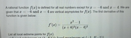 Solved A rational function f(x) ﻿is defined for all real | Chegg.com