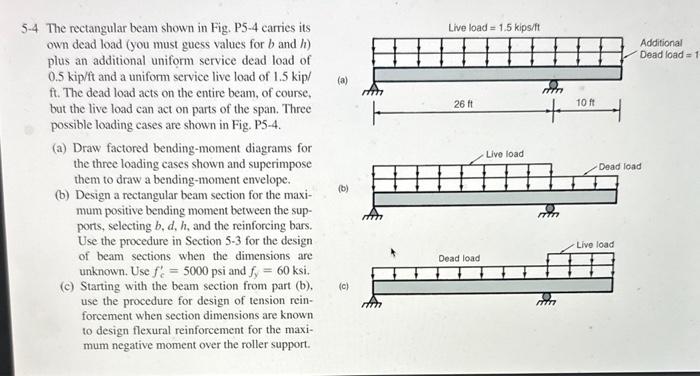 Solved -4 The rectangular beam shown in Fig. P5-4 carries | Chegg.com