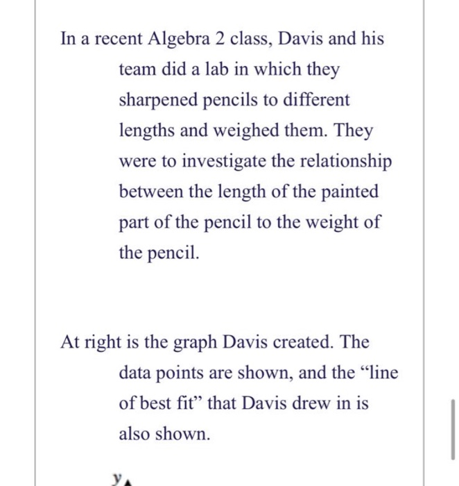 In a recent Algebra 2 class, Davis and his team did a | Chegg.com