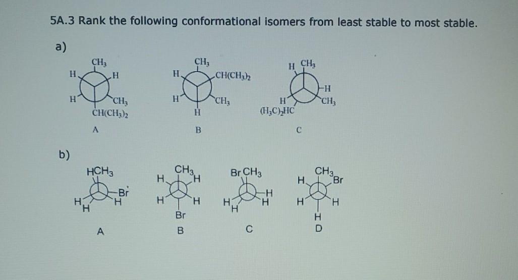 Solved 5A.3 Rank the following conformational isomers from | Chegg.com