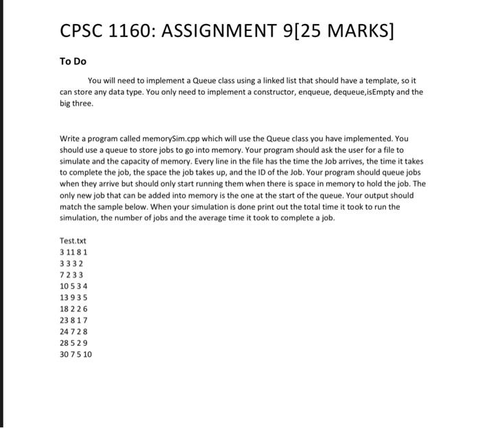 Solved CPSC 1160: ASSIGNMENT 9[25 MARKS] To Do You will need | Chegg.com