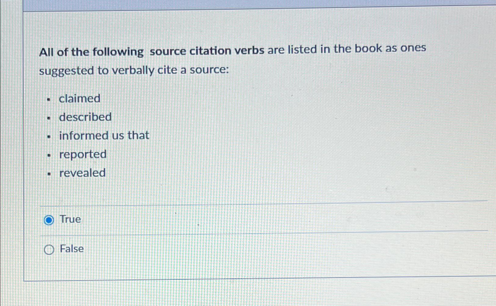 Solved All of the following source citation verbs are listed | Chegg.com
