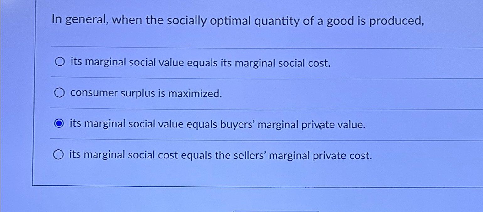 Solved In general, when the socially optimal quantity of a | Chegg.com