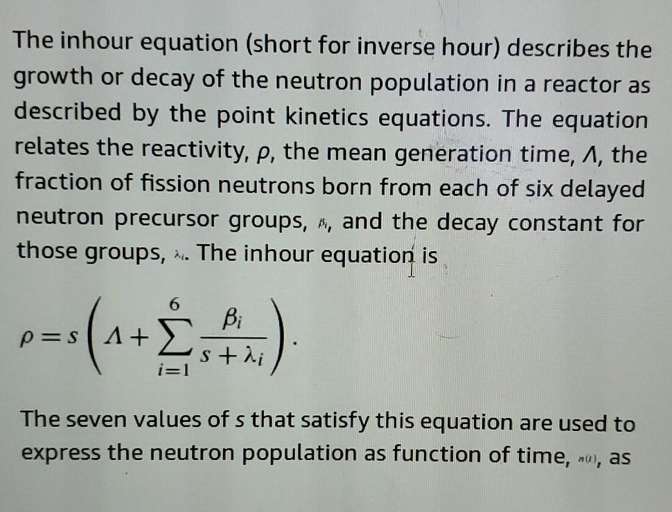 Solved The inhour equation (short for inverse hour) | Chegg.com