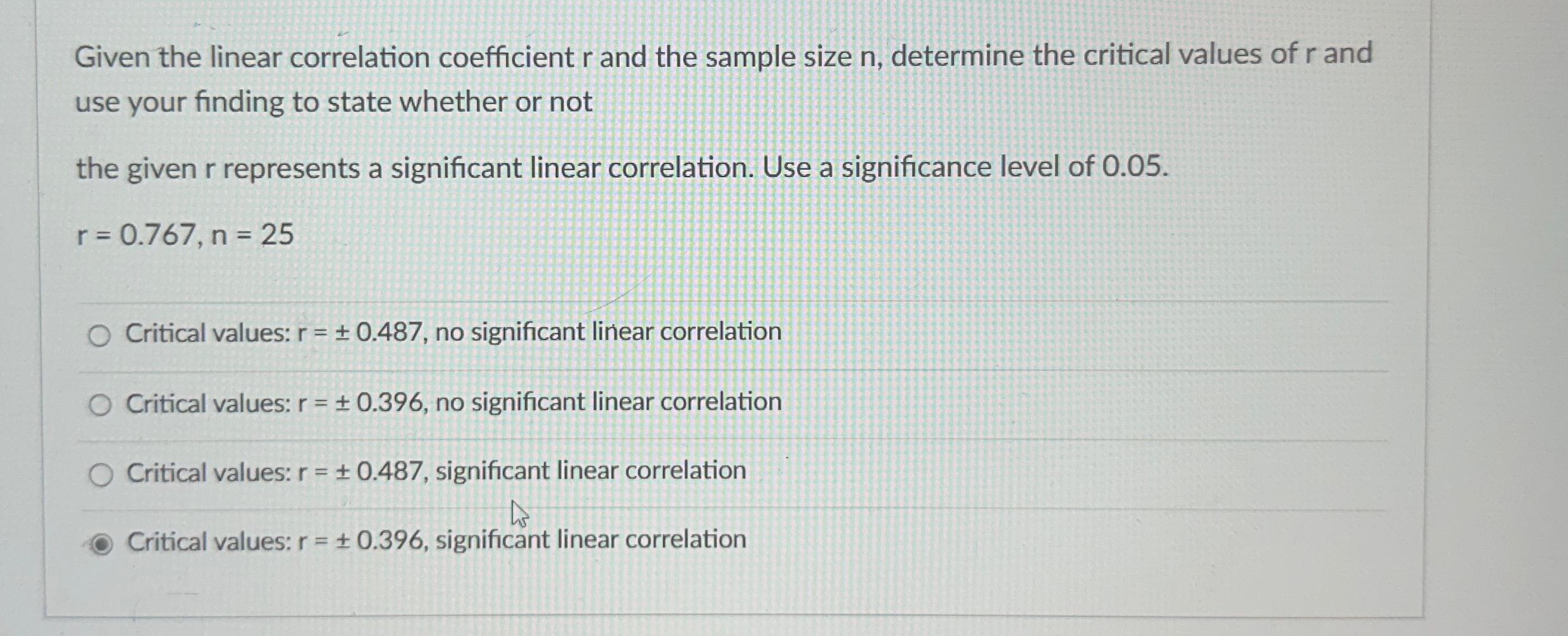 Solved Given The Linear Correlation Coefficient R ﻿and The
