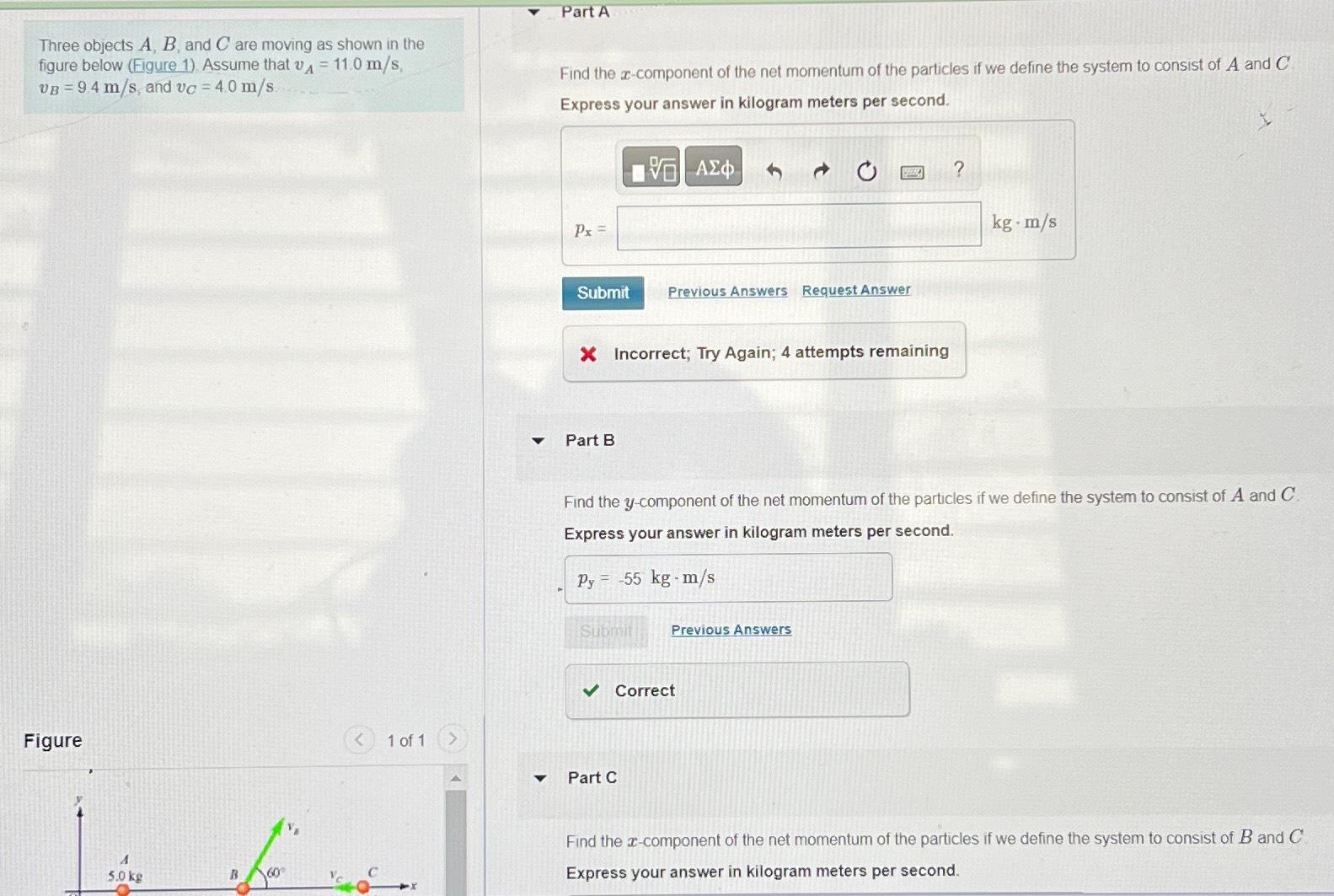 Solved Three objects A,B, ﻿and C ﻿are moving as shown in the | Chegg.com