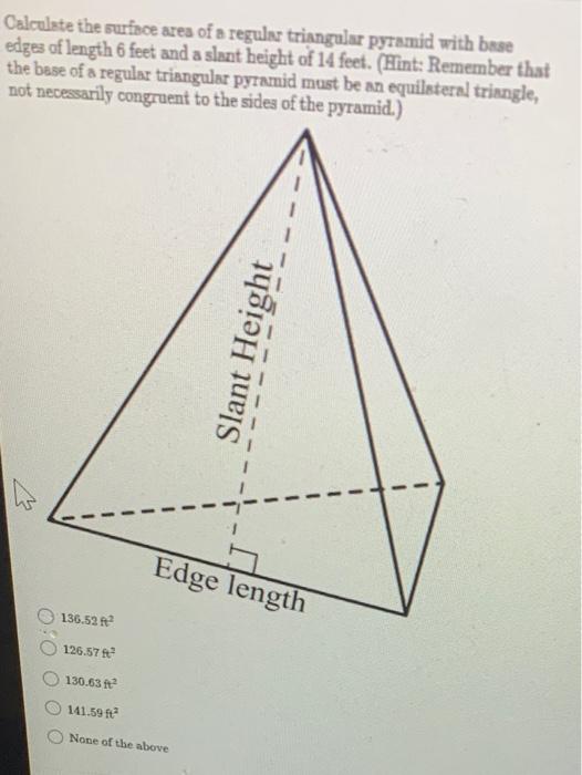 Solved Calculate the surface area of a regular triangular | Chegg.com
