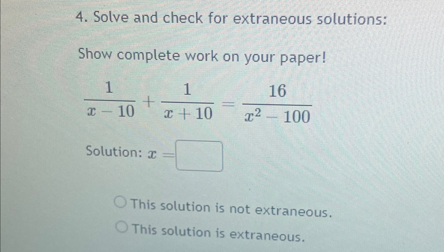 Solved Solve and check for extraneous solutions:Show | Chegg.com