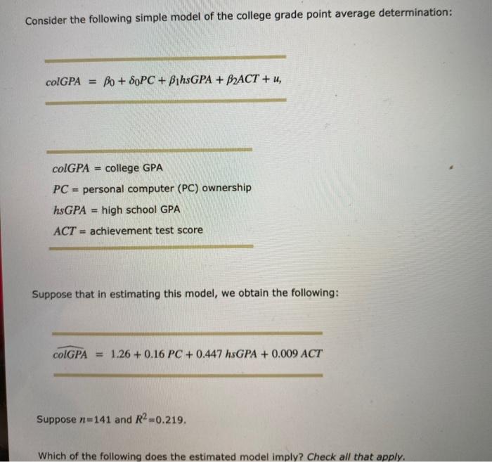 Solved Consider the following simple model of the college | Chegg.com