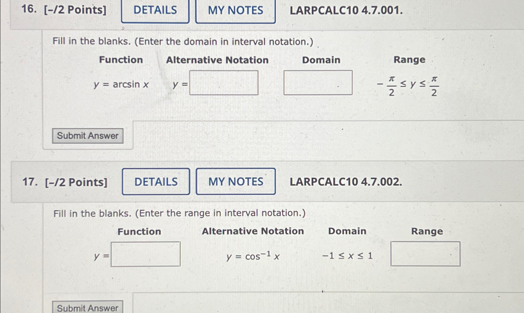 Solved [-/2 ﻿Points]LARPCALC10 4.7.001.Fill in the blanks. | Chegg.com