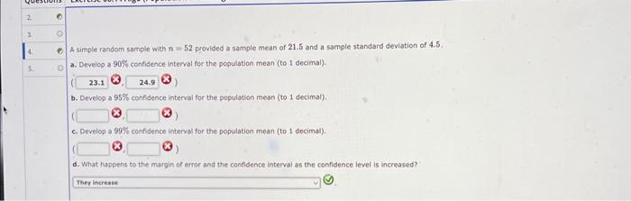Solved A simple random sample with n=52 provided a sample | Chegg.com