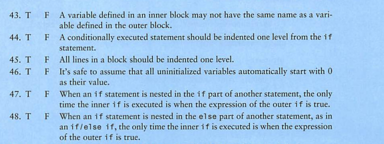 Solved T F A variable defined in an inner block may not have | Chegg.com