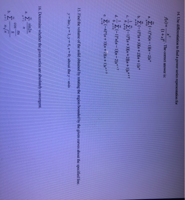 Solved 14. Use differentiation to find a power series | Chegg.com