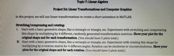 Topic 7: Linear Algebra Project 3A: Linear | Chegg.com