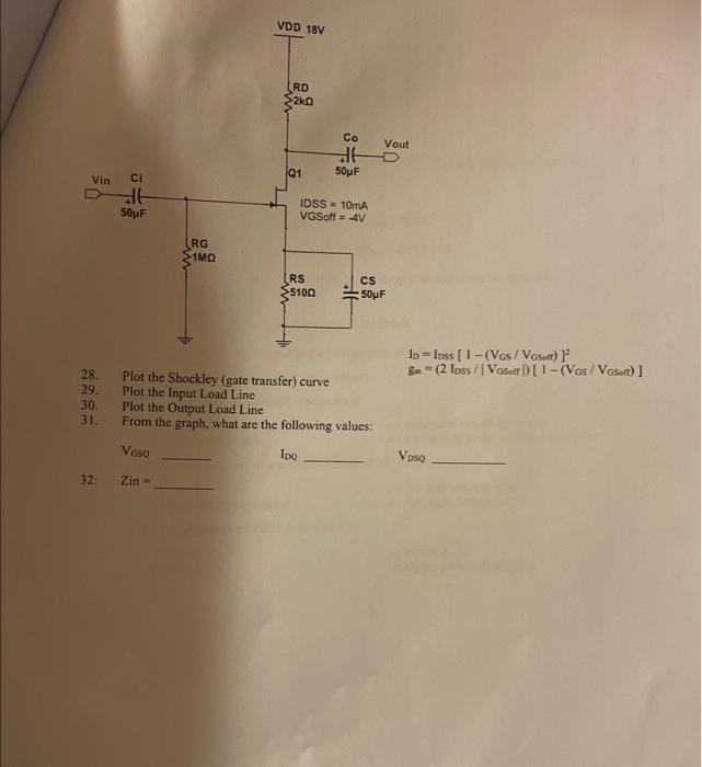 Solved boss[1−(Vcos/VcSoθ)]2 28. Plot the Shockley (gate | Chegg.com