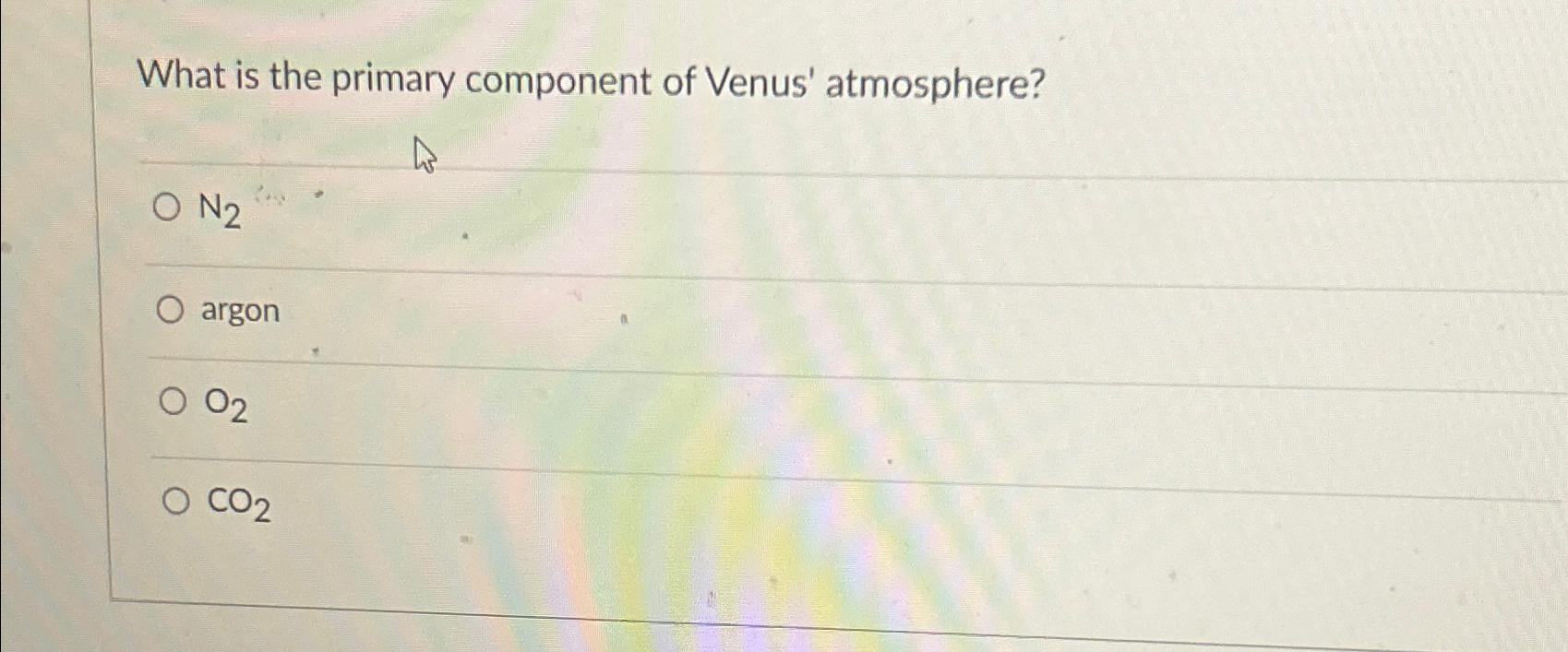 Solved What is the primary component of Venus' | Chegg.com