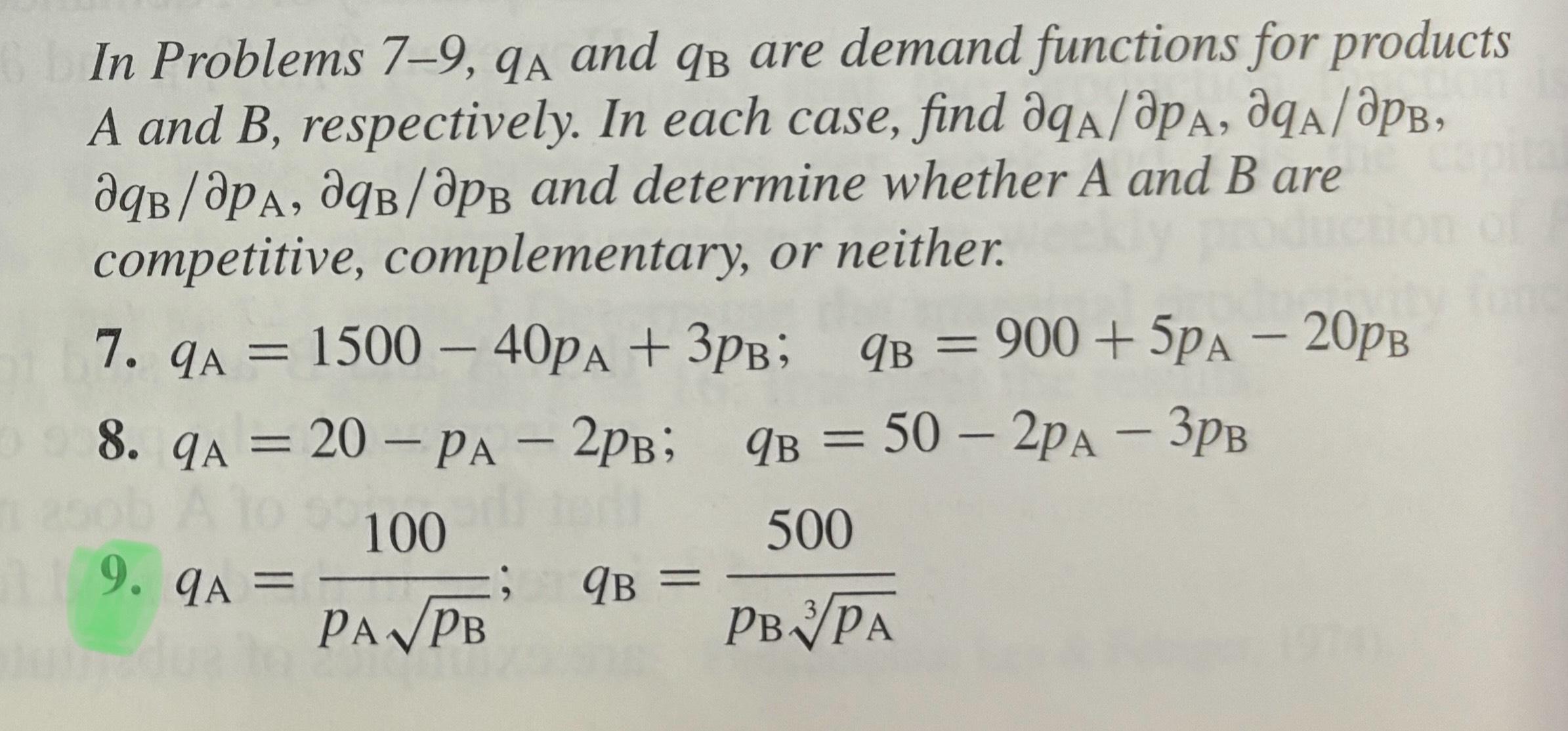 Solved In Problems 7-9, qA ﻿and qB ﻿are demand functions for | Chegg.com