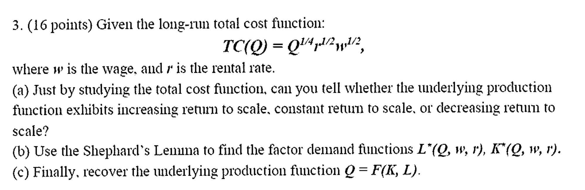 Solved (16 ﻿points) ﻿Given the long-run total cost | Chegg.com