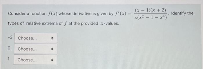 Solved Consider a function f(x) whose derivative is given by | Chegg.com