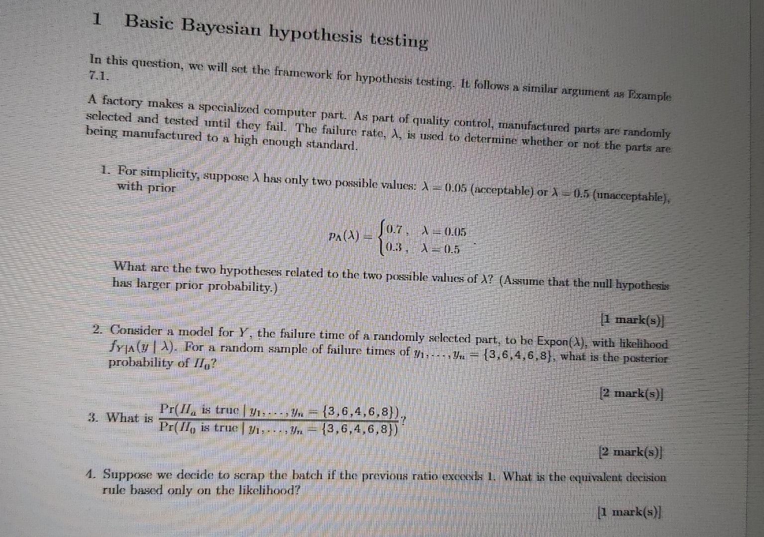 1 Basic Bayesian hypothesis testing In this question, | Chegg.com