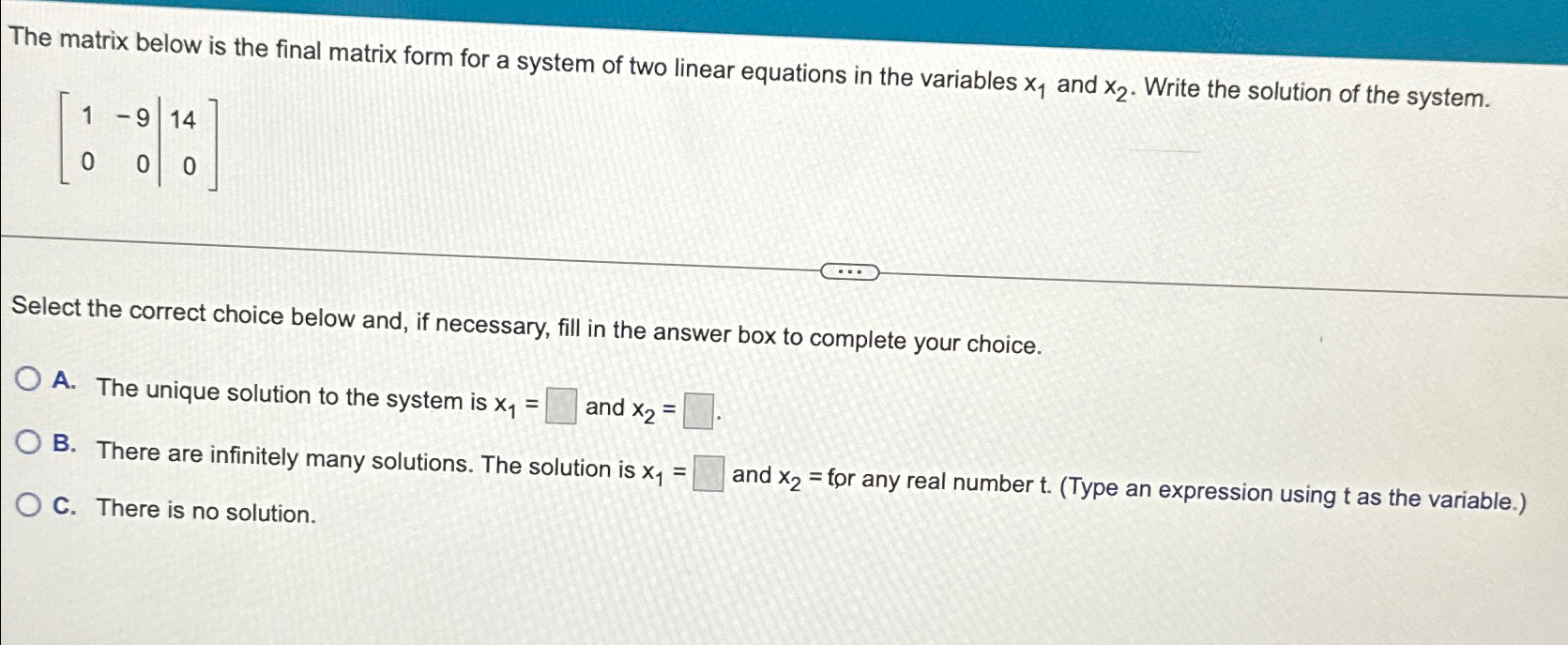 Solved The matrix below is the final matrix form for a | Chegg.com