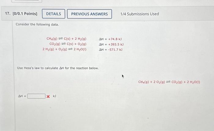 Solved Consider the following data. CH4( g)⇌C(s)+2H2( g)CO2( | Chegg.com