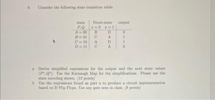 Solved 6 Consider the following state transition table: a | Chegg.com