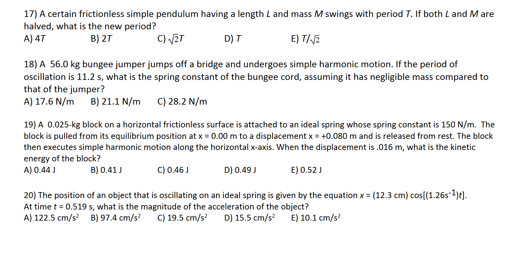 Solved A certain frictionless simple pendulum having a | Chegg.com