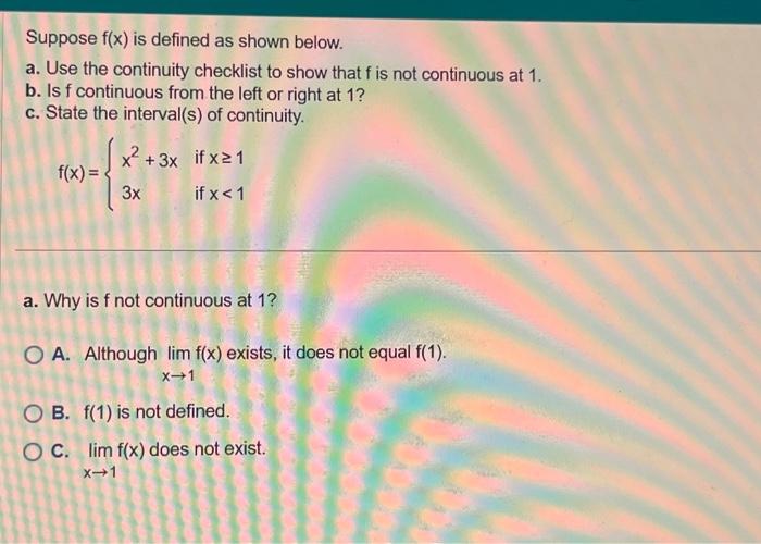 Solved Suppose F X Is Defined As Shown Below A Use The