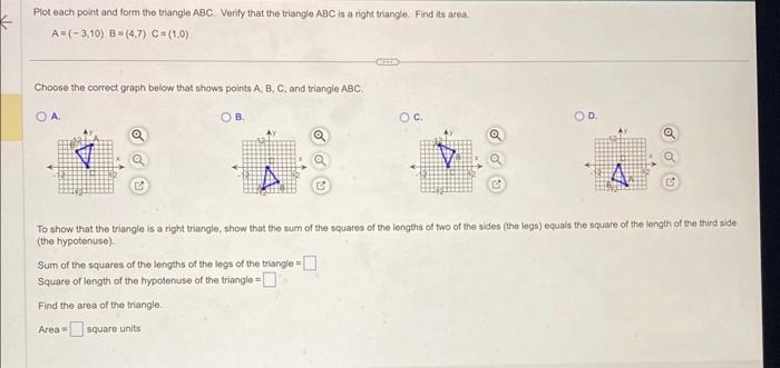 Solved A=(−3,10)B=(4,7)C=(1,0) Choose the correct graph | Chegg.com